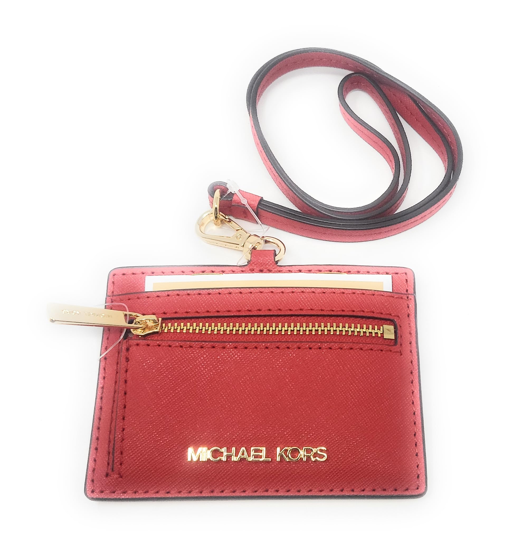 Michael Kors Women's Jet Set Travel Saffiano Leather Card Case Lanyard (Bright Red), 35S3STVD3L