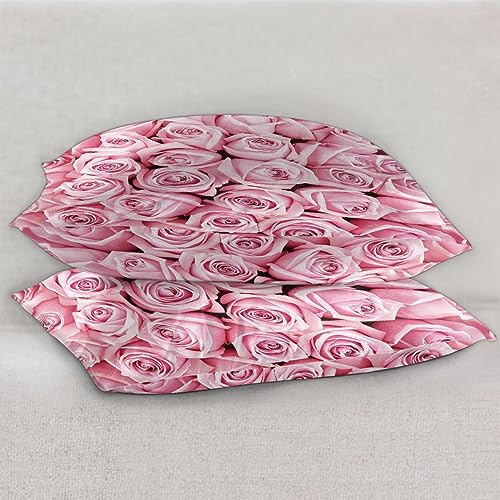 Pink Roses Satin Pillow Cases Silk Satin Pillowcase for Hair and Skin Standard Set of 2 Super Soft Silk Pillowcase with Envelope Closure (20x26 in)