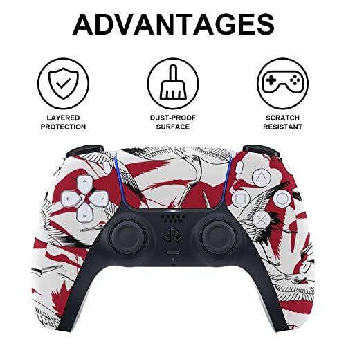 Japanese Crane Pattern Full Protective Skin Cover Design Wrap Decal Sticker Compatible with PS5 Digital Edition Console and Controller
