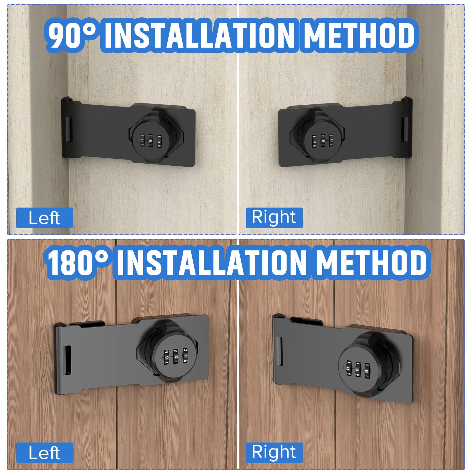 Household Cabinet Password Hasp Locks, Cabinet Door Combination Lock, Door Security Slide Latch Lock for Small Doors, Cabinets, Barn Door, Bathroom, Outdoor, Garden (Black)