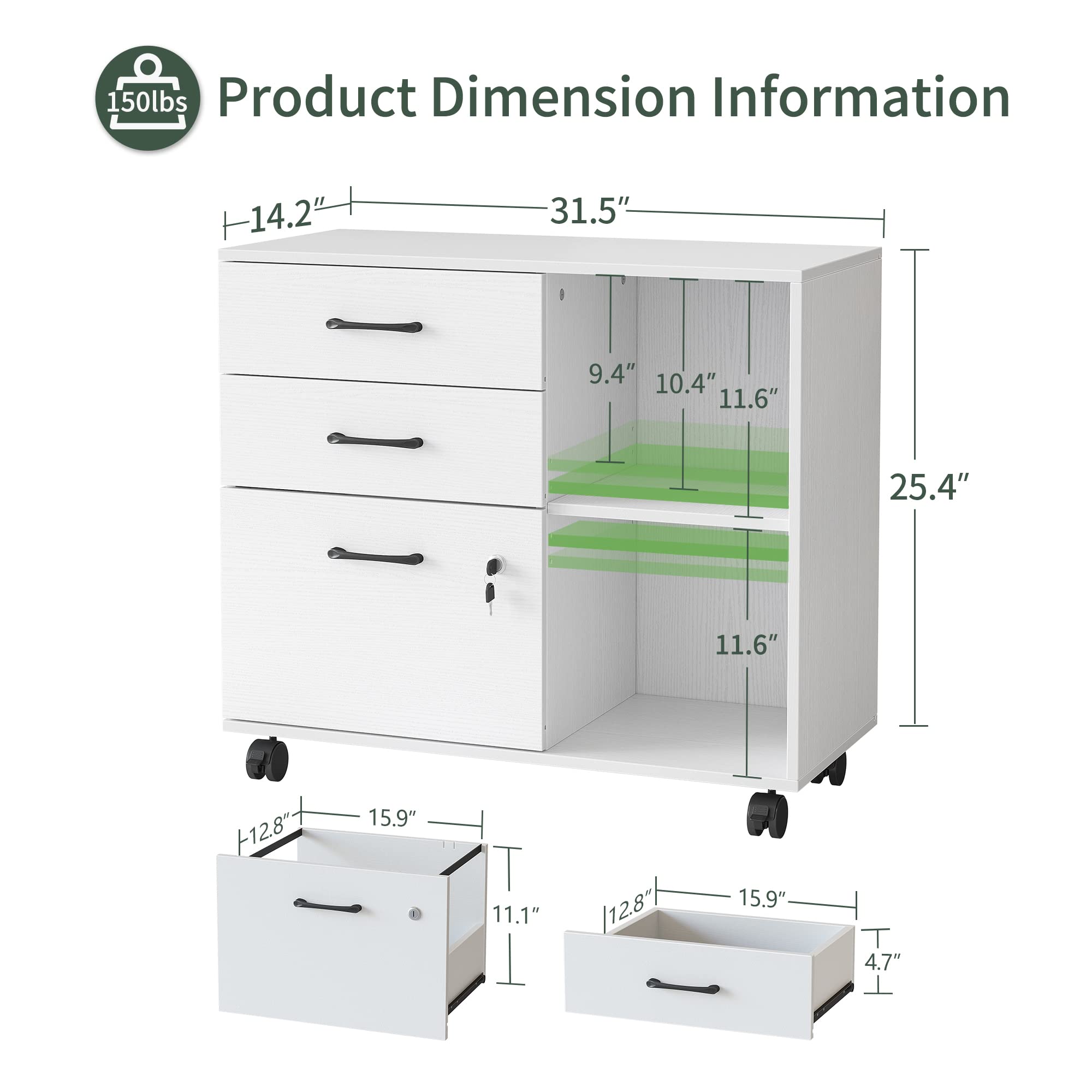 FEZIBO 48 * 24 Inches Height Adjustable Desk with 3-Drawer Mobile File Cabinet