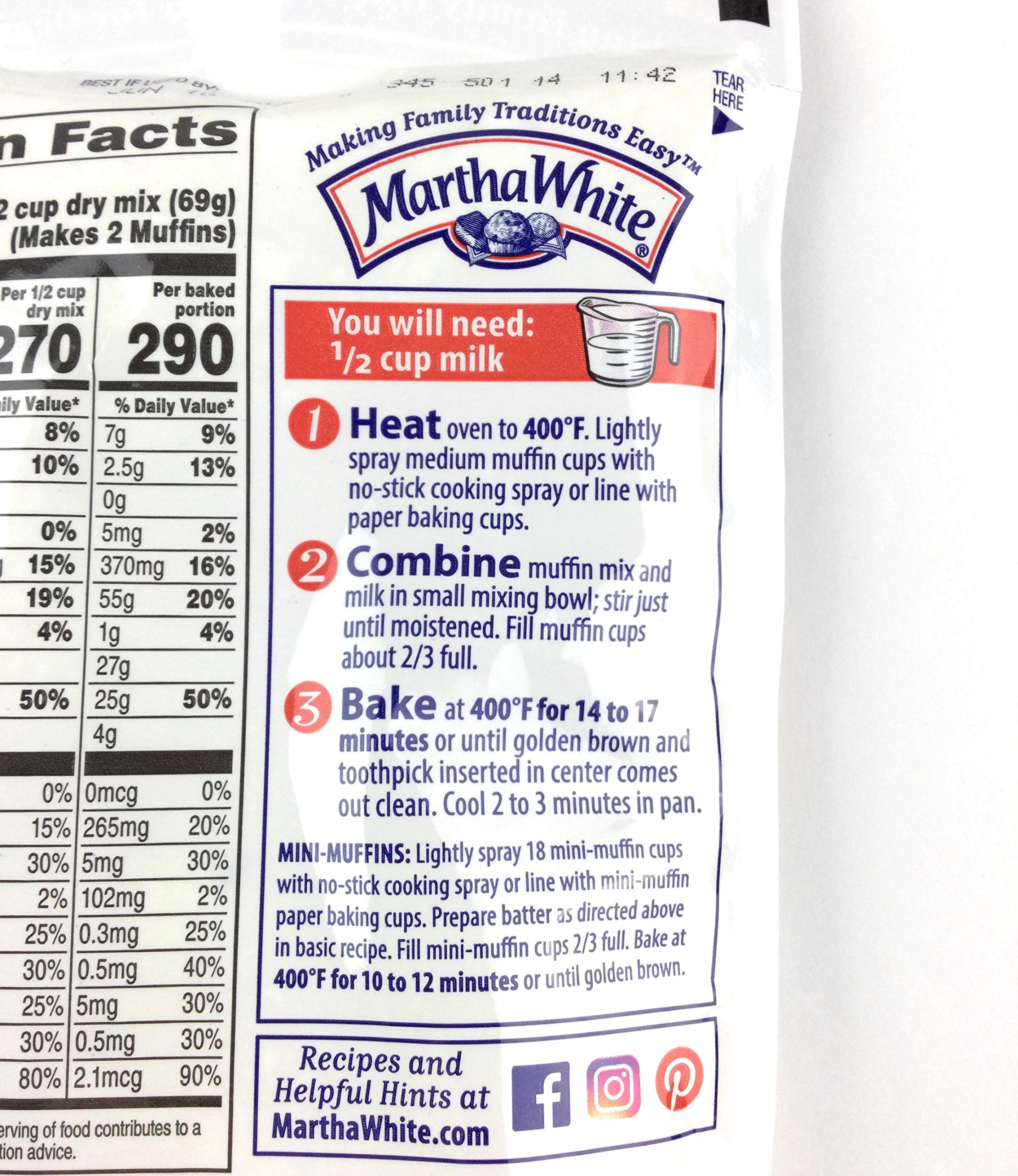 Generic Martha White Birthday Cake Muffin Mix 7.4 Oz (4 Bags) with Miss J’s Handy Kitchen Measurements Chart for Refrigerator-Bundle of 5