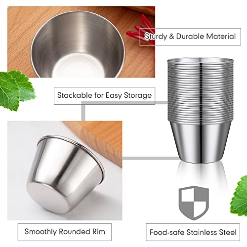 Potchen 100 Packs 2.5 oz Condiment Sauce Cups Stainless Steel Dipping Sauce Cups Reusable Condiment Dishes Individual Round Condiments for Condiments Vinegar Butter Ice Cubes Nuts Ketchup Honey