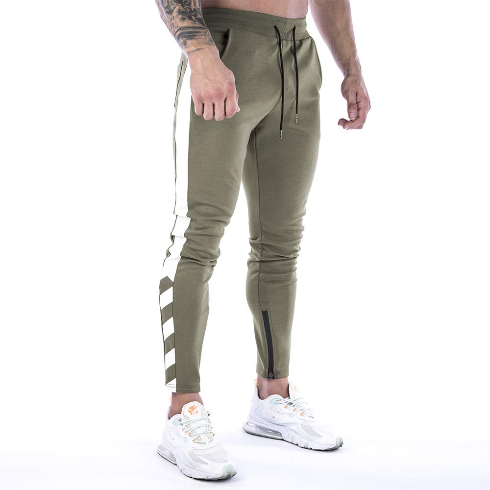 GANSANRO Men's Slim Fit Workout Running Pants, Joggers Sweatpants for Men with Pockets Army Green