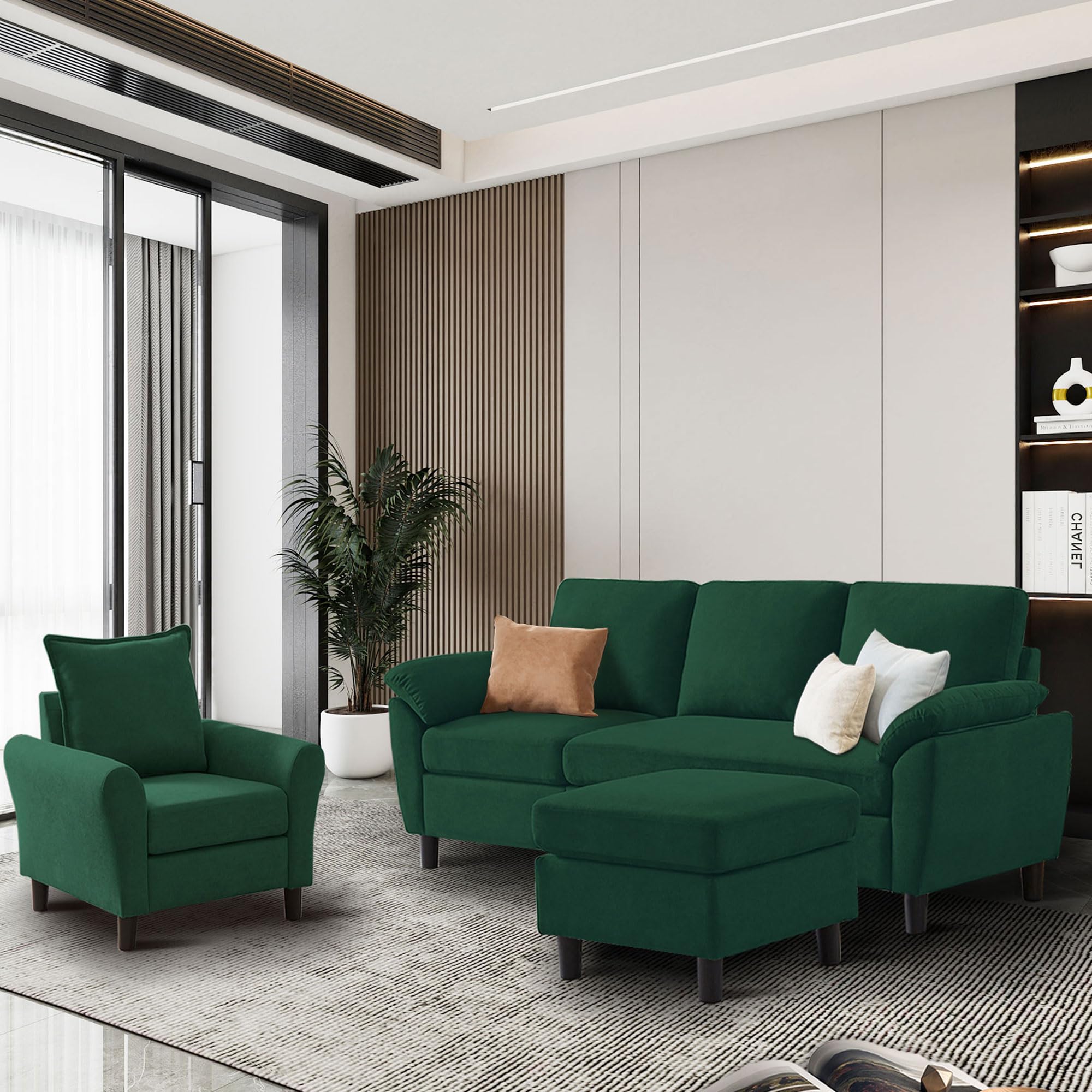 Tornama 79" Convertible Sectional Sofa Set, Small L Shaped 3-Seat Couch with Reversible Chaise and Accent Chair, Modern Linen Sofas Couches for Living Room, Dark Grey