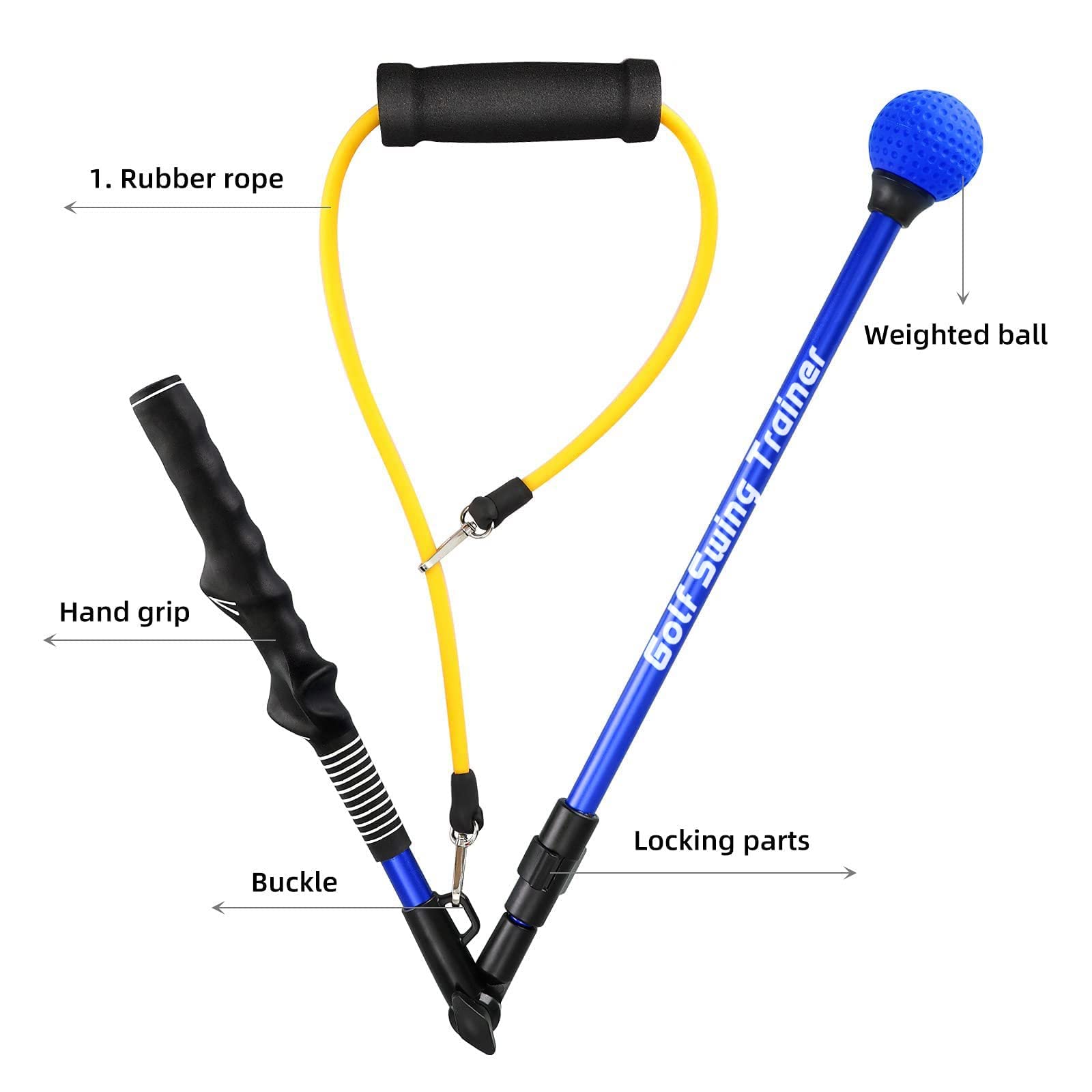 Golf Swing Trainer Portable Golf Training Aid Adjustable to Improve Hinge, Forearm Rotation, Shoulder Turn – Lightweight, Durable Golf Speed Strength with Rope to Strength Flexibility