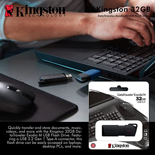 Kingston 32GB DataTraveler Exodia M Flash Drive - DTXM/32GB (5 Pack) w/ USB 3.2 Gen 1 Type-A Connection is Part of an Xpix Bundle That Includes a Microfiber Cleaning Cloth