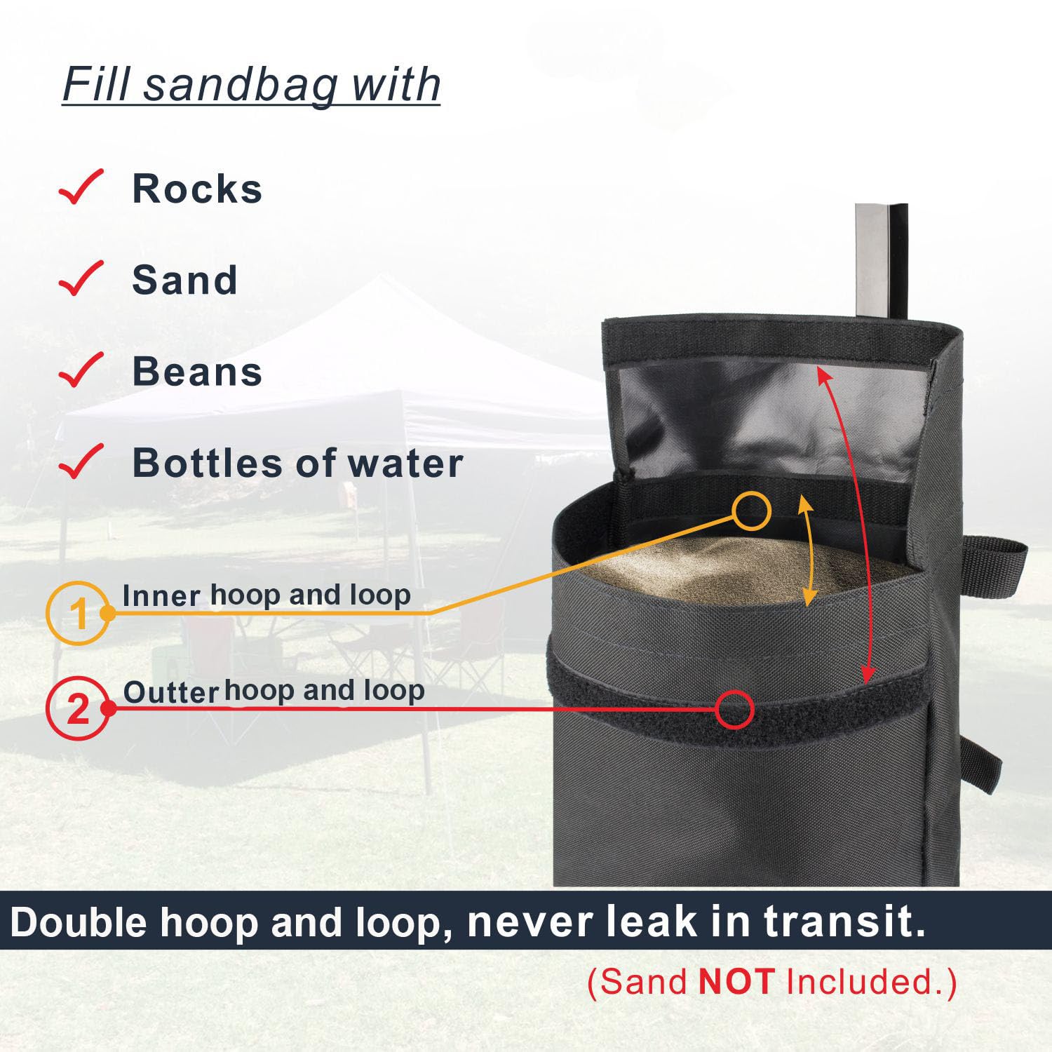 Explore Land 2-in-1 Weight Bag for Portable Pop-up Canopy Tent Gazebo Outdoor Up to 30 lb, without Sand 01(8 Pack, Black)