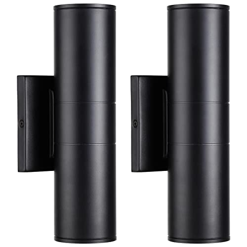 LEONLITE Integrated LED Cylinder Up Down Wall Light Outdoor, 100V-277V Aluminum Waterproof High-end Wall Sconce in 2 Lights, ETL-Listed 20W 1400lm, Exterior Front Door Porch Light Fixtures, Pack of 2
