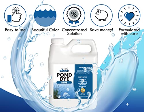 Pond Worx Blue Lake and Pond Dye - 4X Concentrated Liquid Pond Colorant β Shades and Protects Your Pond, Treats up to 1 Acre β1 Quart