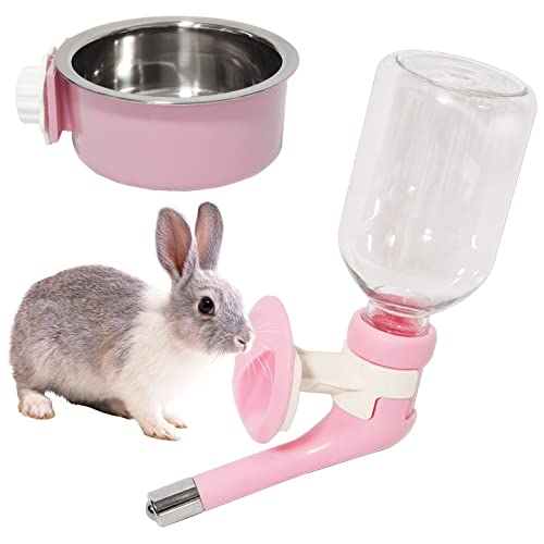 PINVNBY Rabbit Dog Water Bottle No Drip Hanging Chinchilla Water Dispenser Plastic Leak-Proof Bunny Waterer Suspended Small Pet Water Feeder for Ferret Hedgehog Squirrel Kitty Puppy (Pink)