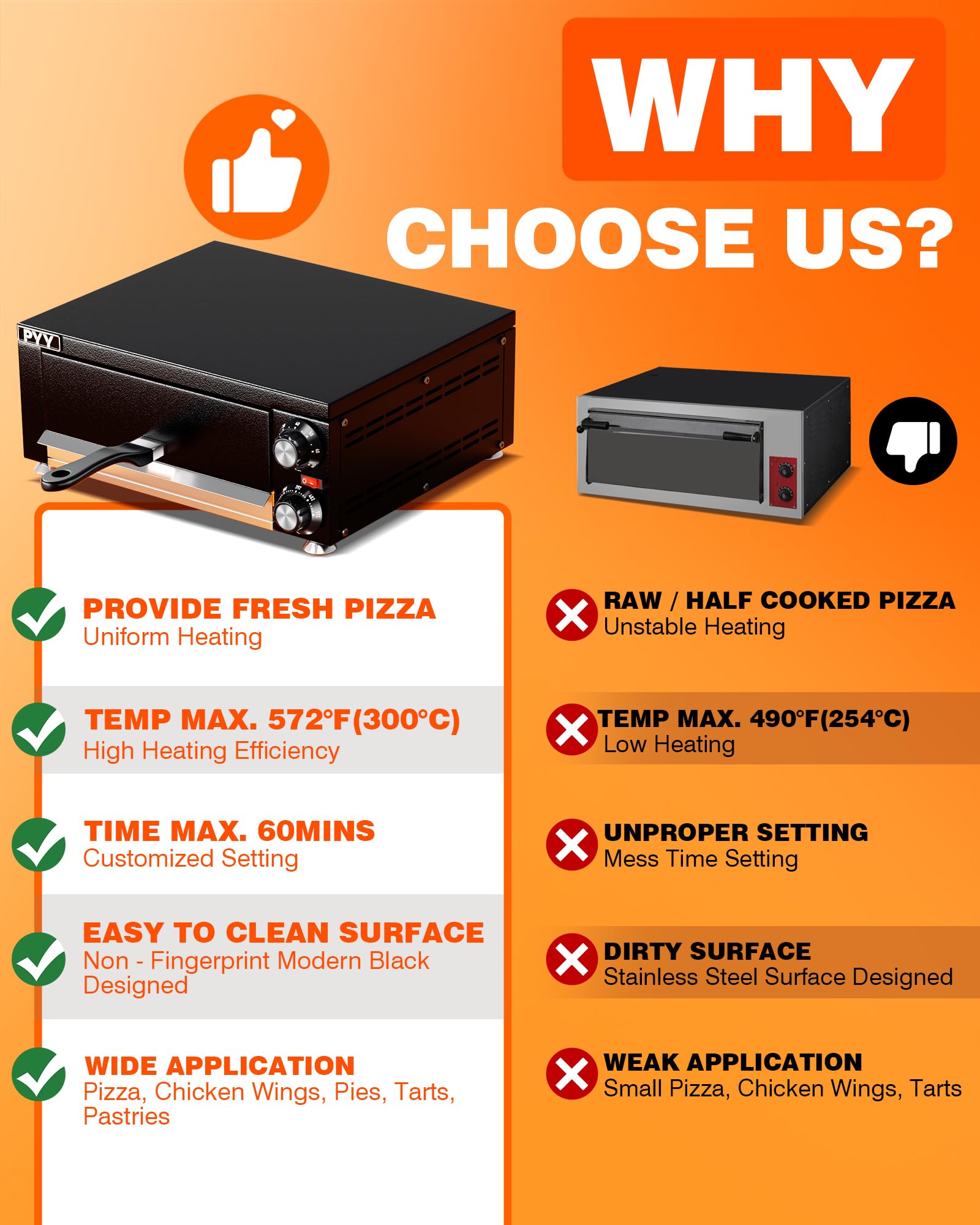 PYY Electric Pizza Oven Indoor Countertop Pizza Oven Commercial Pizza Maker Machine for Home with Timer Stainless Steel Pizza Cooker