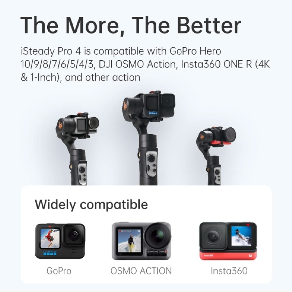 hohem iSteady Pro 4 3 Axis Gimbal for GoPro Hero 12/11/10/9/8/7/6/5 Action Camera Gimbal Stabilizer with Extension Rod, for OSMO Action,for Insta360 for Sony RX0, IPX4 Splash-Proof Bluetooth Control