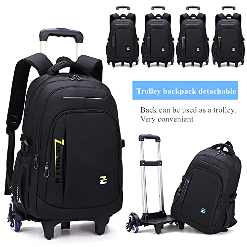 YJMKOI Large Capacity Trolley Backpack for Boy Middle School Rolling Bookbag Carry-on Luggage School Bagwith Wheels