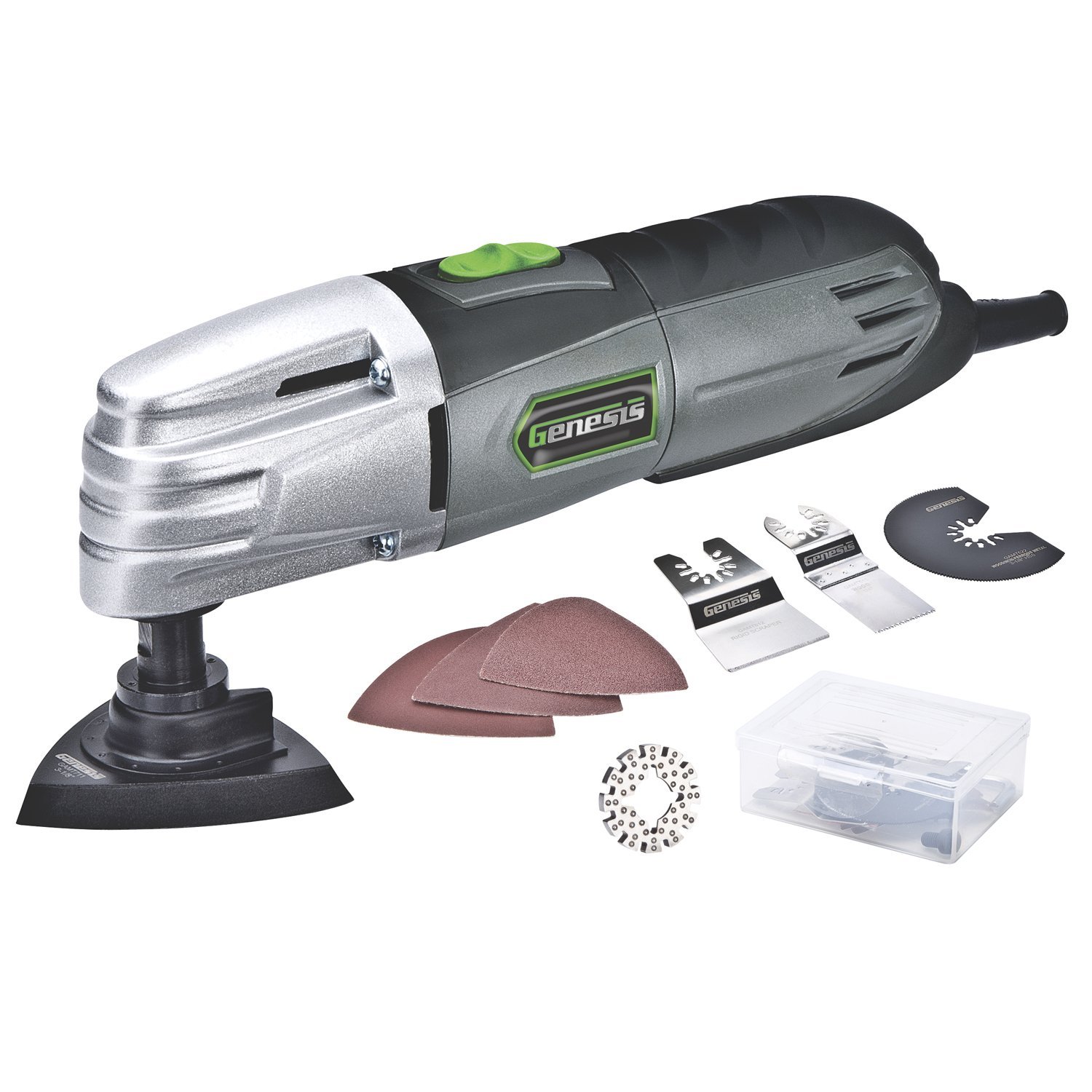 Genesis GMT15A 1.5 Amp Multi-Purpose Oscillating Tool and 19-Piece Universal Hook-And-Loop Accessory Kit with Storage Box (Renewed)