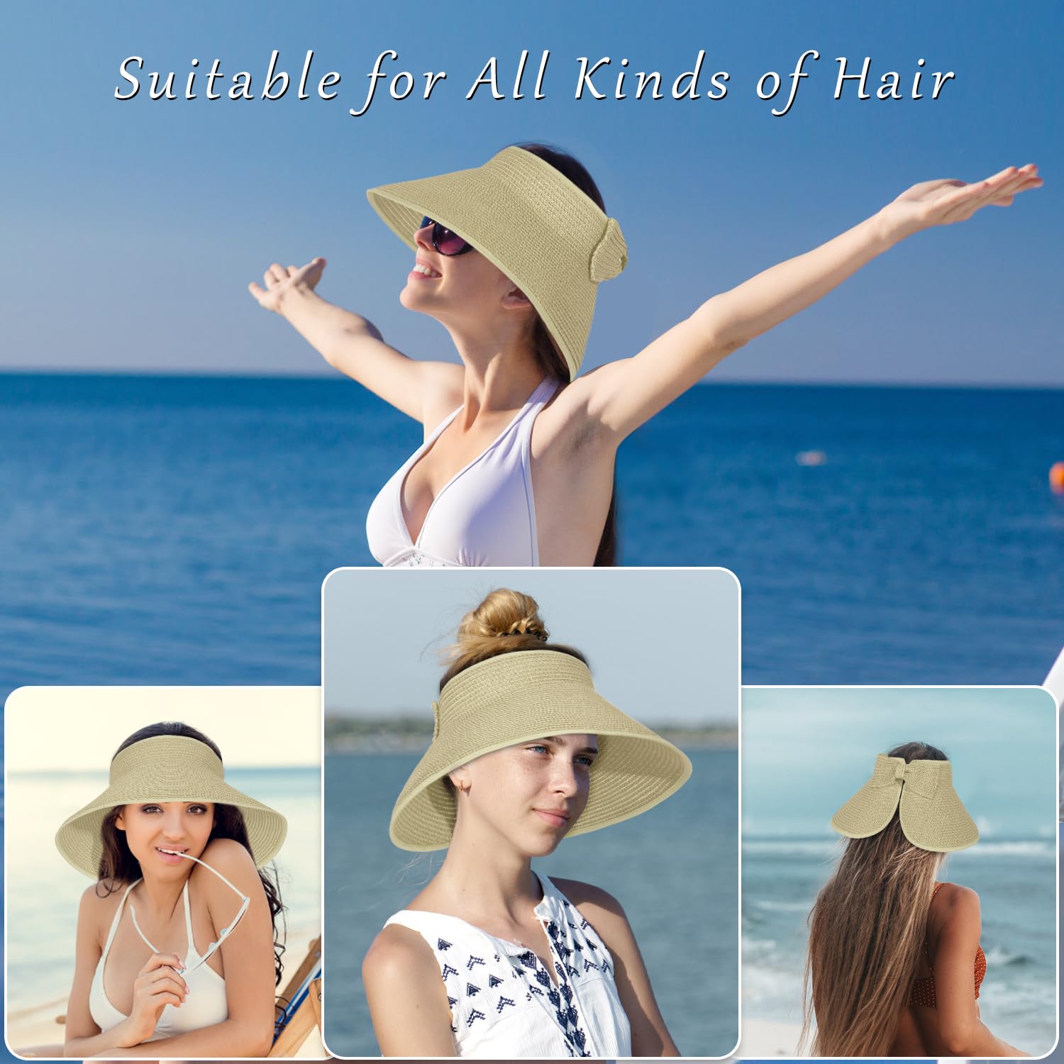 ELEHOLD Womens Beach Sun Straw Hat UV UPF50 Travel Foldable Brim Summer UV Hat, Green