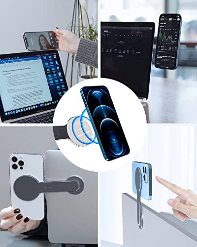 MiLi Magnetic Laptop Phone Holder, Adjustable Monitor Side Mount Phone Holder, Screen Extension Bracket for iMac/MacBook, Compatible with MagSafe for iPhone 12/13/14 Max/Pro/Mini (Dark Gray)