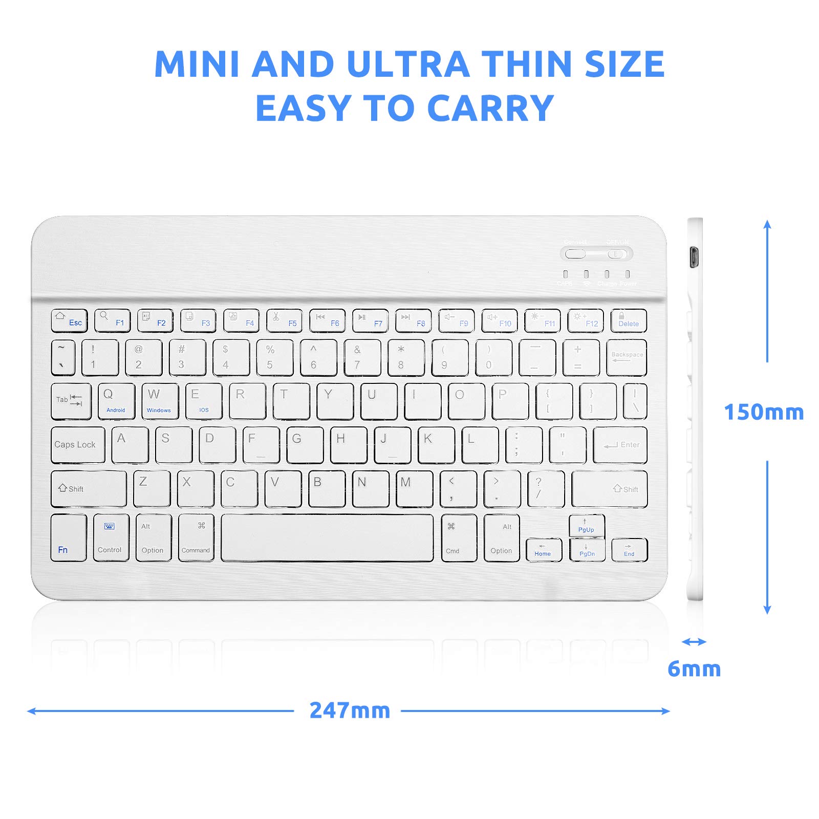 EVACH Ultra Slim Bluetooth Keyboard Compatible with Amazon Fire 10/iPad 10.2"/iPad Air/iPad Pro,iPhone and Other Devices Including iOS/Android/Windows,White