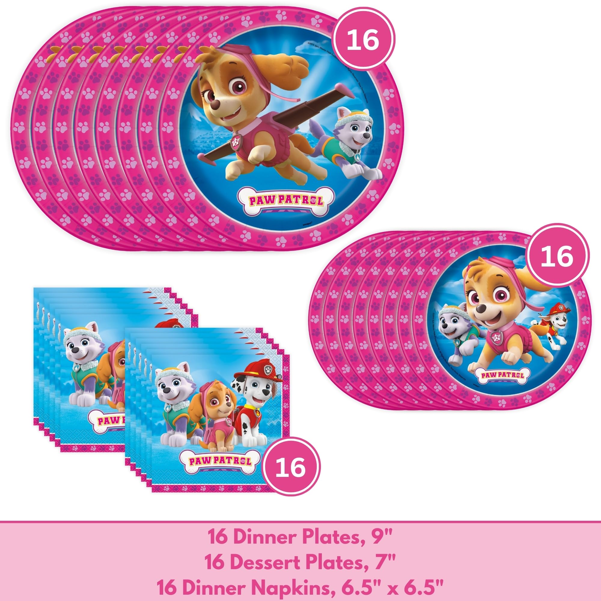 Skye Paw Patrol Birthday Decorations Girl Pack - 16 Guests - Paw Patrol Girl Plates and Napkins, Table Cover, Banner, Balloons, Checklist - Pink Skye Paw Patrol Party Supplies