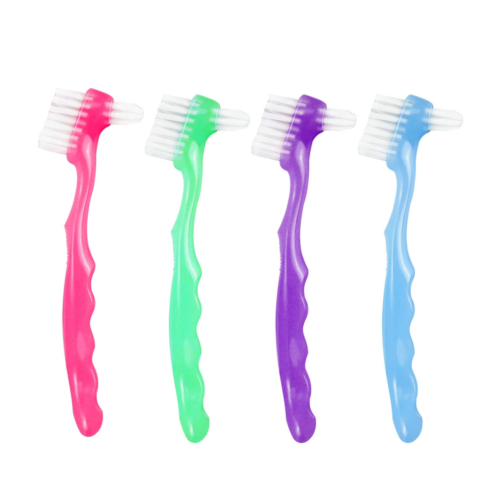EvaGO 4 Pcs Denture Cleaning Brush with Multi-Layered Bristles and Ergonomic Rubber Handle Portable Denture Brush Double Sided Brush for False Teeth Cleaning(4c)