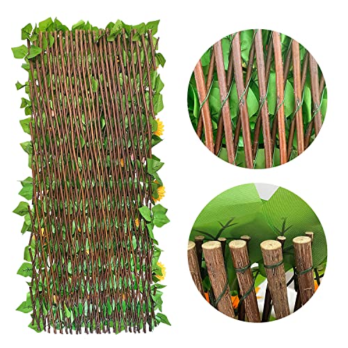 GLANT Expandable Fence Privacy Screen for Balcony Patio Outdoor,Decorative Faux Ivy Fencing Panel,Artificial Hedges (Single Sided Leaves) (2, Sunflowers)