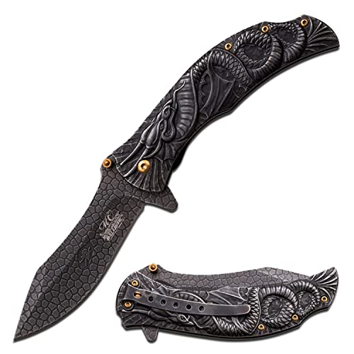 Masters Collection MC-A014SW Spring Assist Folding Knife, Black Blade, Black Handle, 4.75-Inch Closed