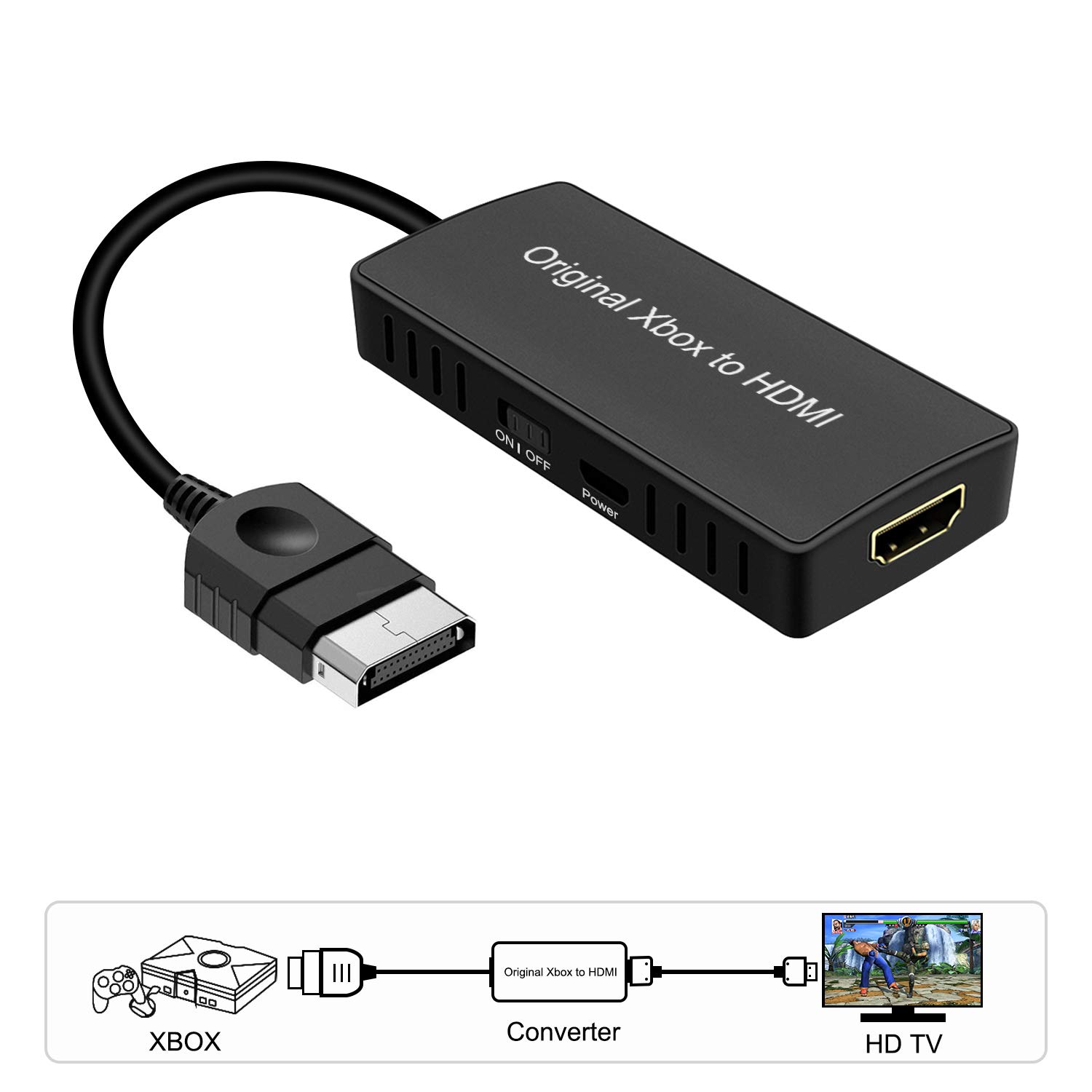 HD Link Cable for Original Xbox Original Xbox HDMI Converter Automatically Detects and Converts YPbPr Component Signal to 480i/720p Output(100% Improved Picture Quality)