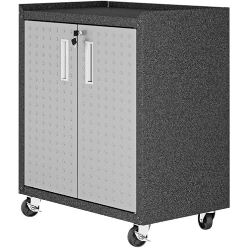 Pemberly Row Metal 2 Door Mobile Garage Storage Cabinet with Lock in Gray