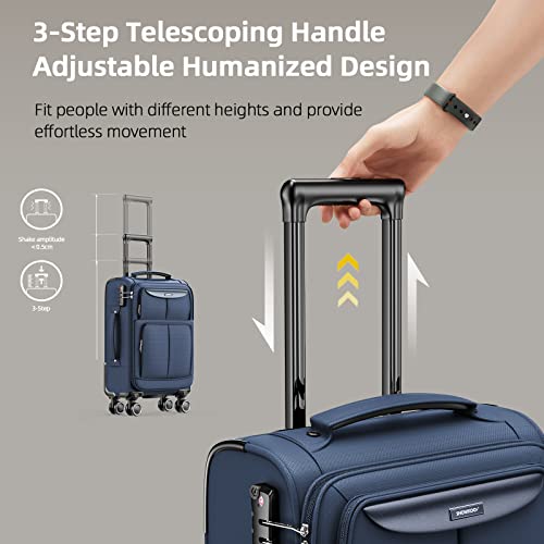 SHOWKOO Carry-on Luggage 2 Piece Softside Lightweight Durable Suitcase with Bag Tote Double Spinner Wheels TSA Lock Blue 20-inch
