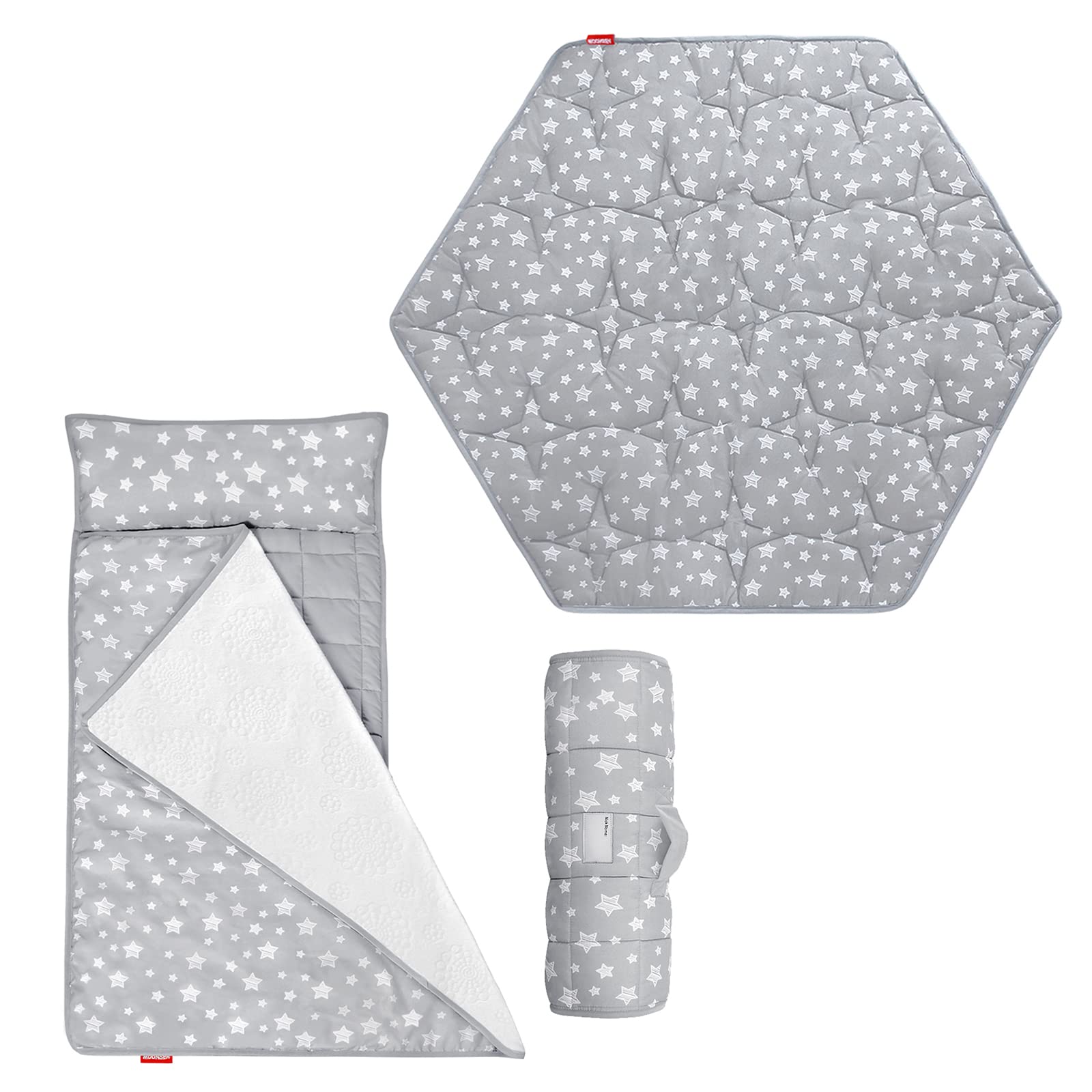 Hexagon Playpen Mat and Toddler Nap Mat with Lovely Grey Star Print