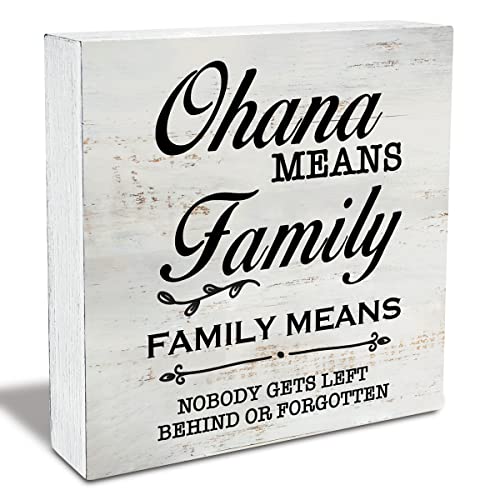 Rustic Family Wood Box Sign Funny Ohana Means Family Family Means Nobody Gets Left Behind or Forgotten Wooden Box Sign Home Desk Shelf Decor (5 X 5 Inch)