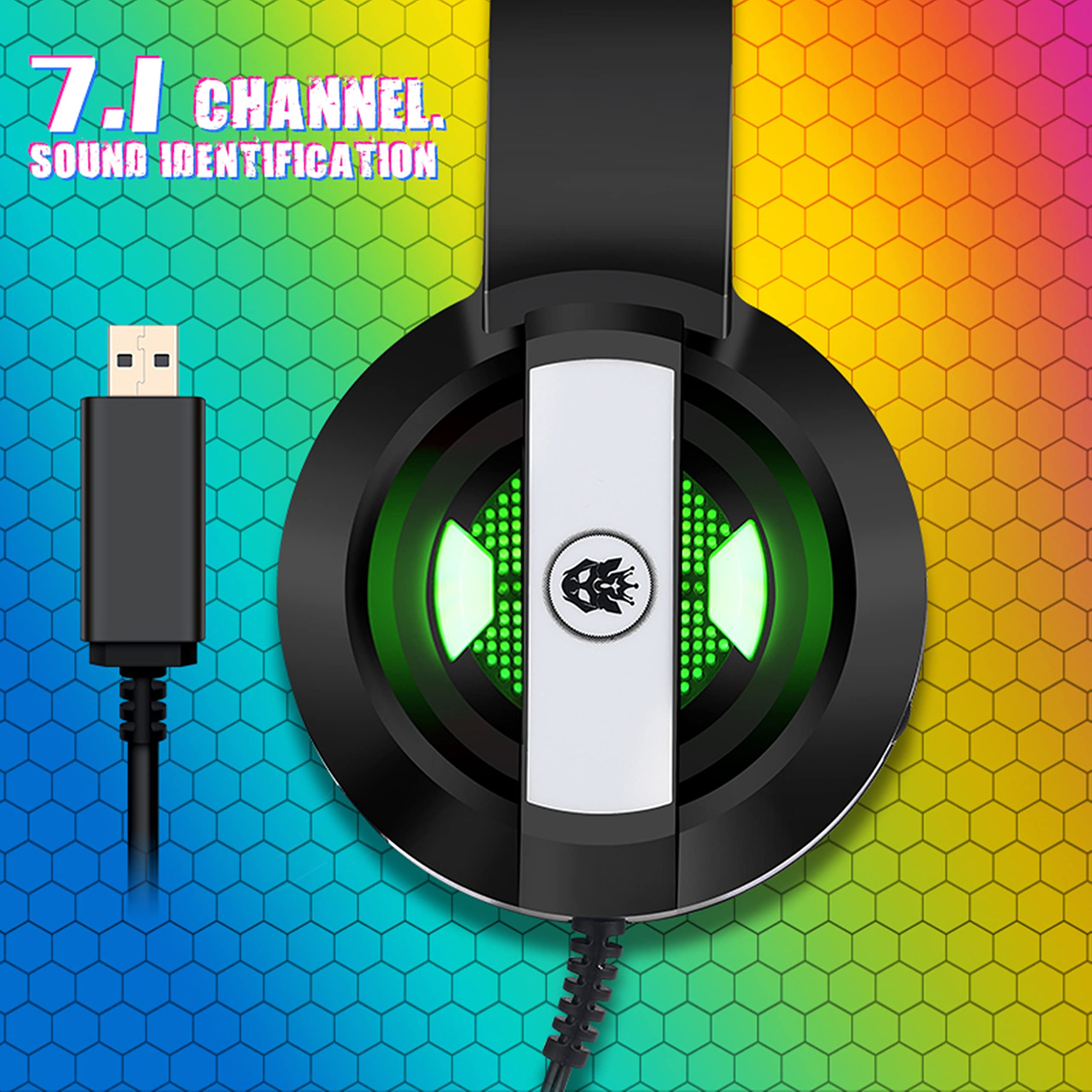 Gaea Gaming Headset with Microphone, Gaming Headphones for PS4 PC Xbox One PS5, Noise Canceling Over Ear Headphones with Mic, 7.1 Surround Sound, LED Light, Adjustable Headband, Soft Memory Earmuffs