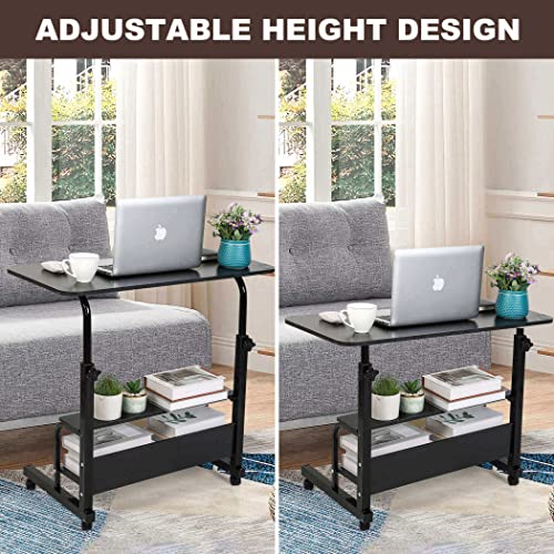 Small Desk for Laptop Space Portable Living Room Sofa Bedroom Bedside with Storage Home Office Adjustable Height Removable Furniture Size 32 * 16 Inches Black (A-1)
