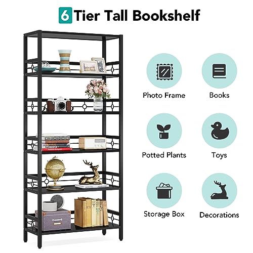 Tribesigns 71" Tall Bookshelf, Modern 6-Tier Etagere Bookcase, Freestanding Open Book Shelves, Wood and Metal Storage Display Rack, Unique Shelving Unit for Home Office, Living Room, Black