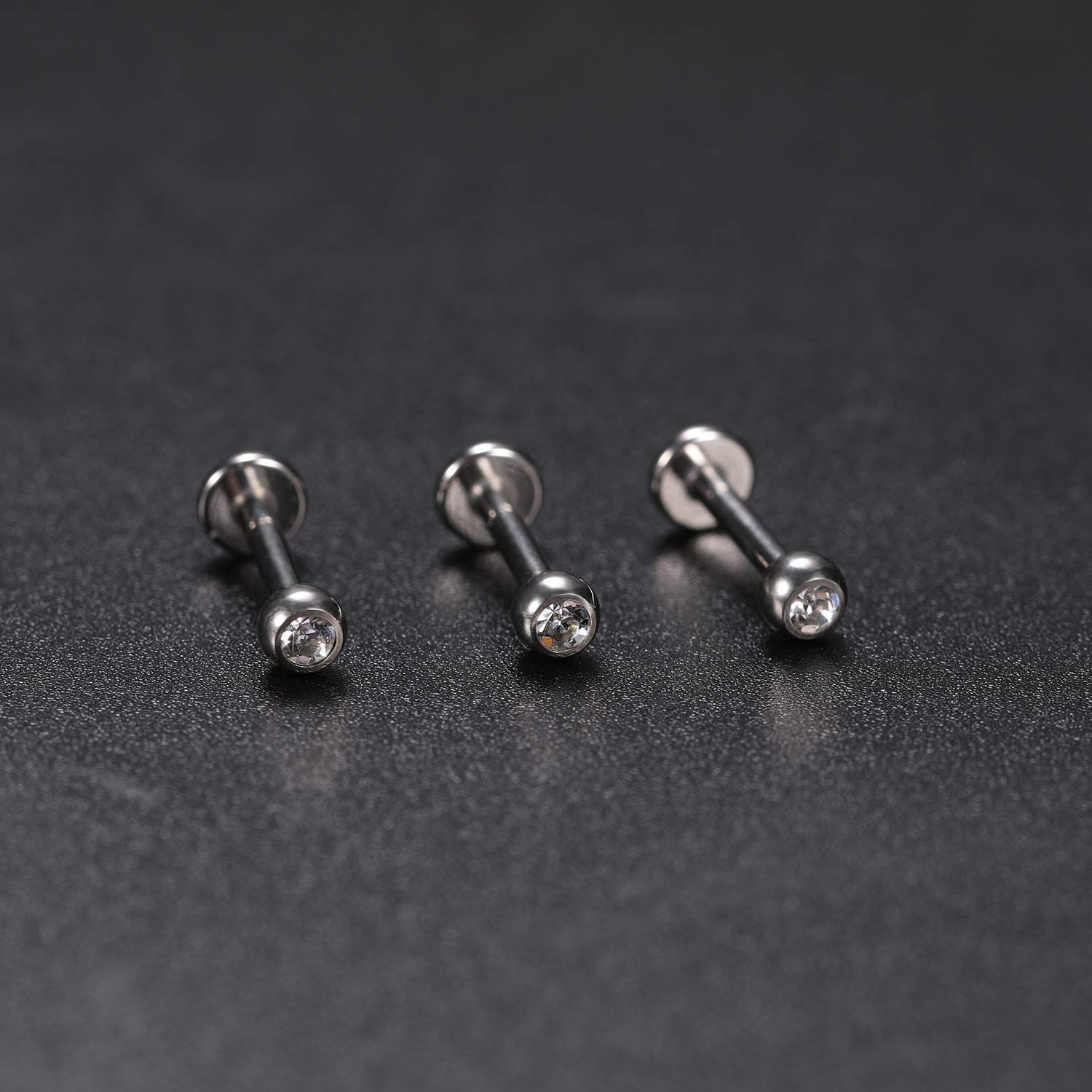GAGABODY Labret Studs18g G23 Titanium Lip Piercing Jewelry 2mm Clear CZ Internally Threaded Labret Helix Cartilage Tragus Monroe 6mm Lip Studs Earring Piercing Silver