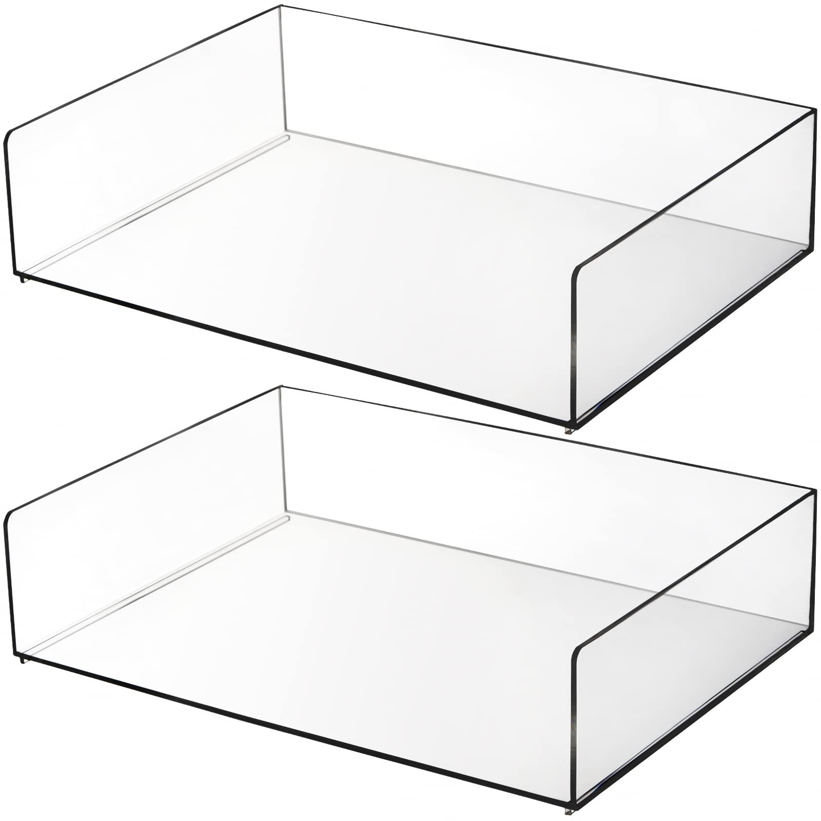 Elsjoy Set of 2 Acrylic File Tray, 2-Tier Stackable Letter Tray Clear Desktop File Organizer Paper Holder for Documents, Books, Magazine, Office, School