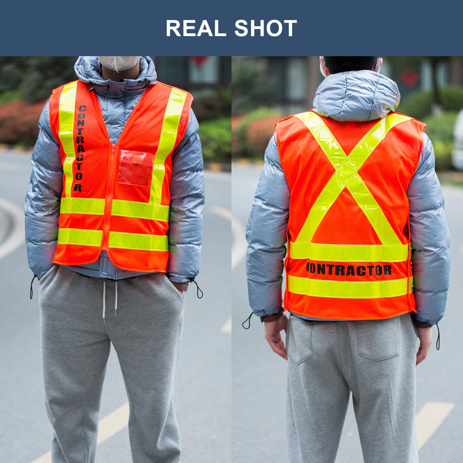 KITCHDAY NYCTA Contractor High Visibility Reflective Safety Vest with Zipper and Pocket Orange (Large)