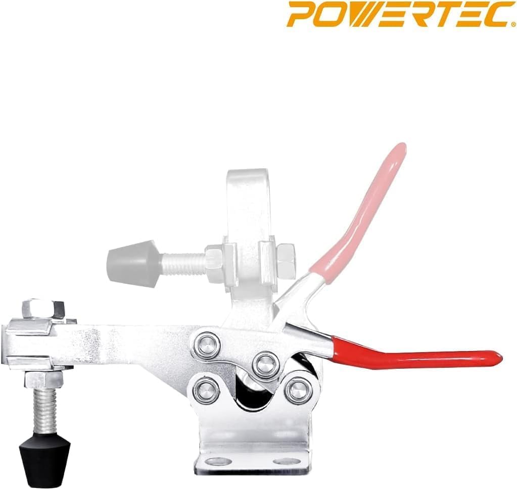 POWERTEC 20326 Quick-Release Horizontal Toggle Clamp 225D - 500 lb Holding Capacity w Rubber Pressure Tip, 4PK