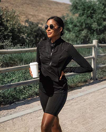Yogalicious Nude Tech Half Zip Long Sleeve Jacket with Front Pockets - Black - XS