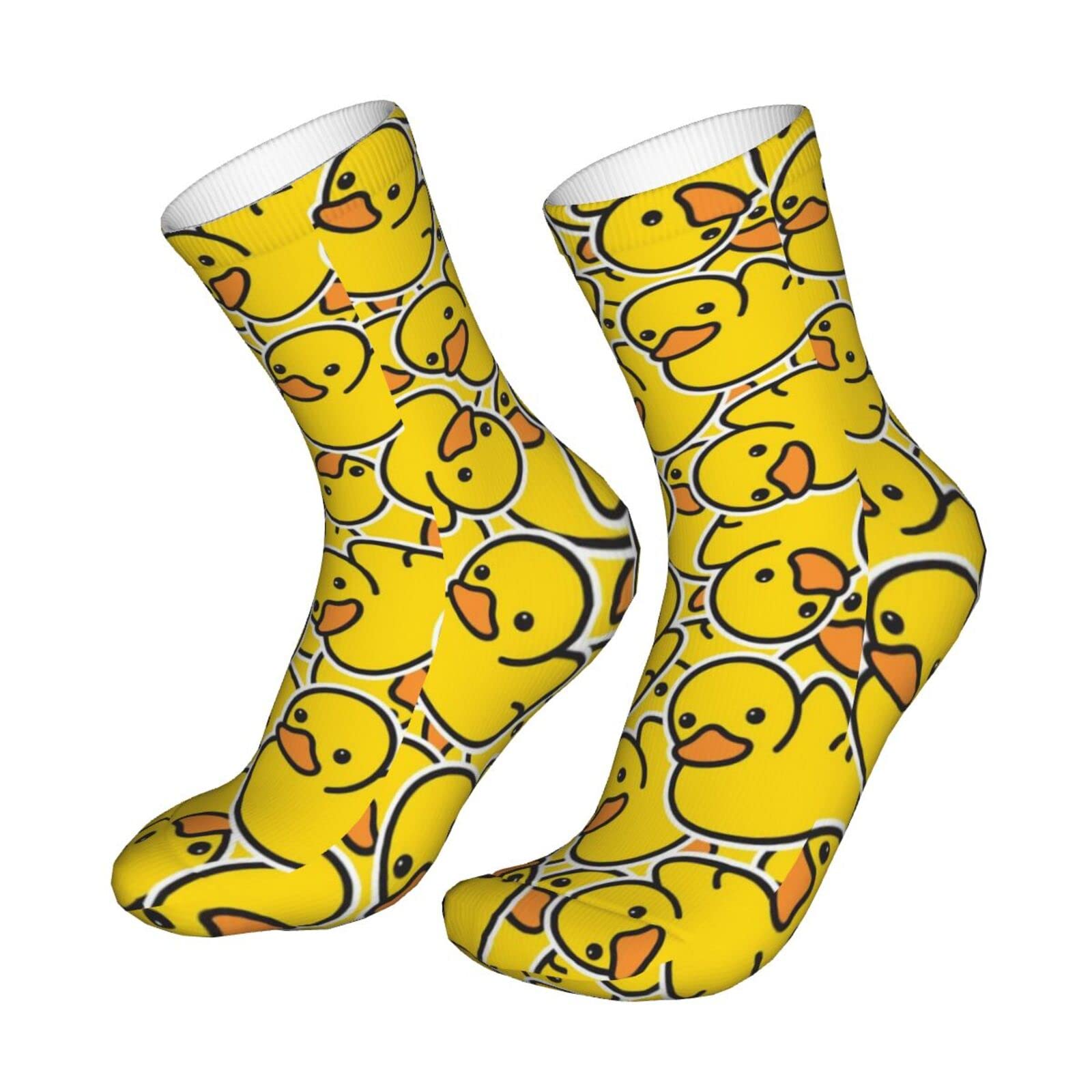 Fhavent Compression Socks for Women girls Crew Socks Funny Socks for Running Athletic Travel Work 11.8Inch (one size, Rubber Duck Pattern)