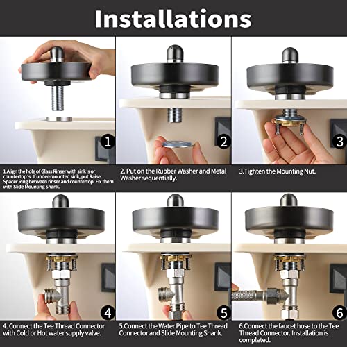 Glass Rinser for Kitchen Sink, WingHo 360° Rotating Stainless Steel Cup Cleaner Cup Washer Sink Accessories, Gray