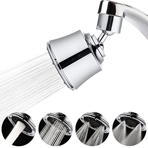 Houtingmaan Kitchen Sink Faucet Aerator with 2 Ball Joint, Big Angle Swivel Faucet Head Replacement with 4 Spray Models, 55/64-27UNS Famale Thread - Chrome