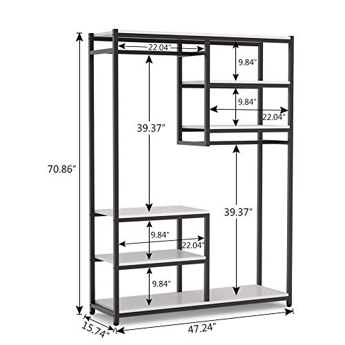 Tribesigns Free-standing Closet Organizer with 2 Hanging Rod, Garment Rack with 5 Storage Shelves for Bedroom (White)