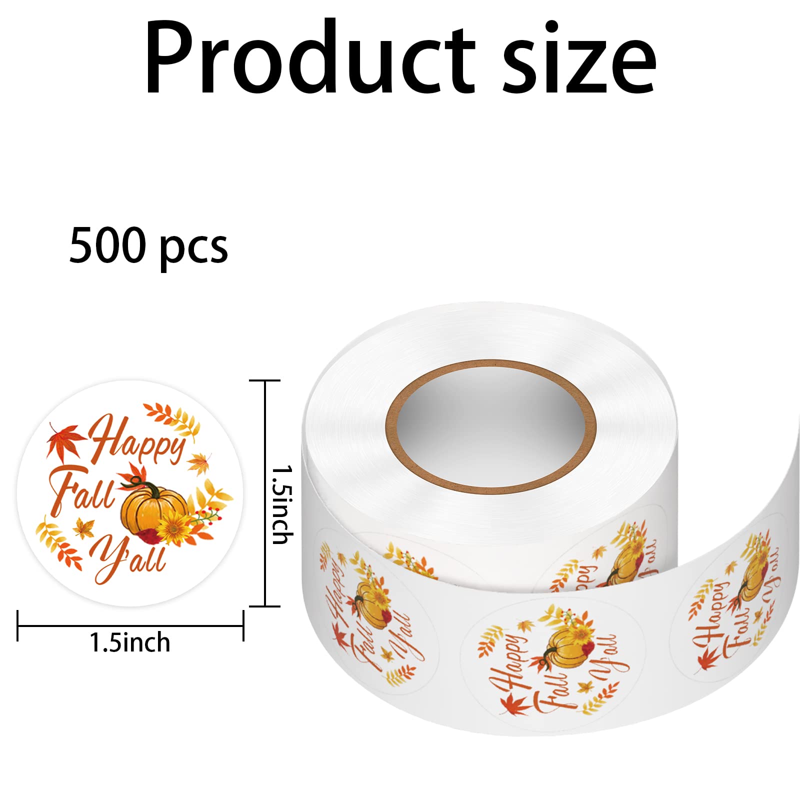 Heyfibro 500 PCS Happy Fall Y'all Stickers, 1.5 Inch Thanksgiving Stickers Label for Packing, Party, Bags, Boxes(Pumpkin)