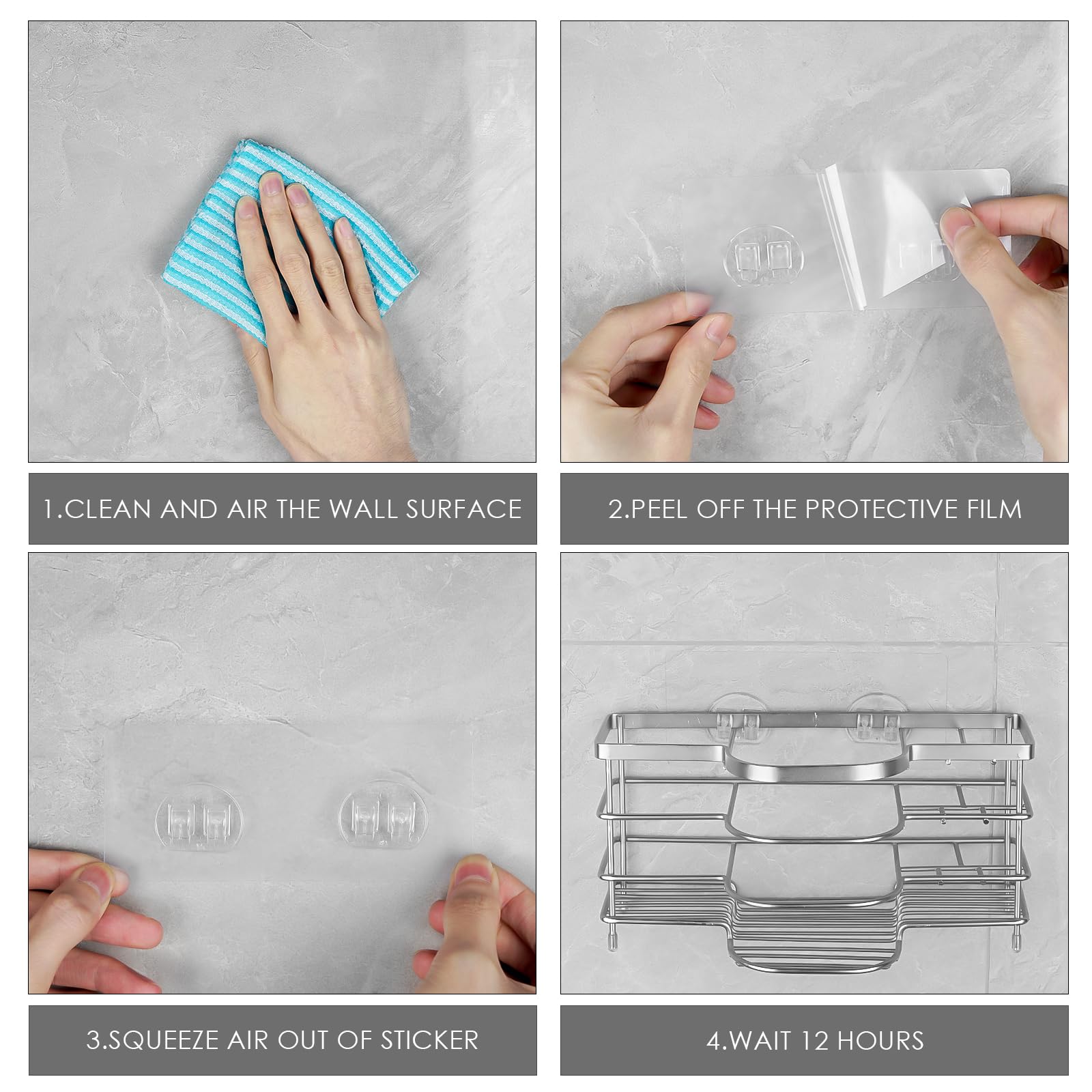 Shower Caddy Adhesive Replacement, Shower Shelf Adhesive No Drilling, Shower Organizer Adhesive Hooks, Mounting Squares Clear Sticky Pad for Walls, Adhesive Tape Multipurpose Removable(20Pack)