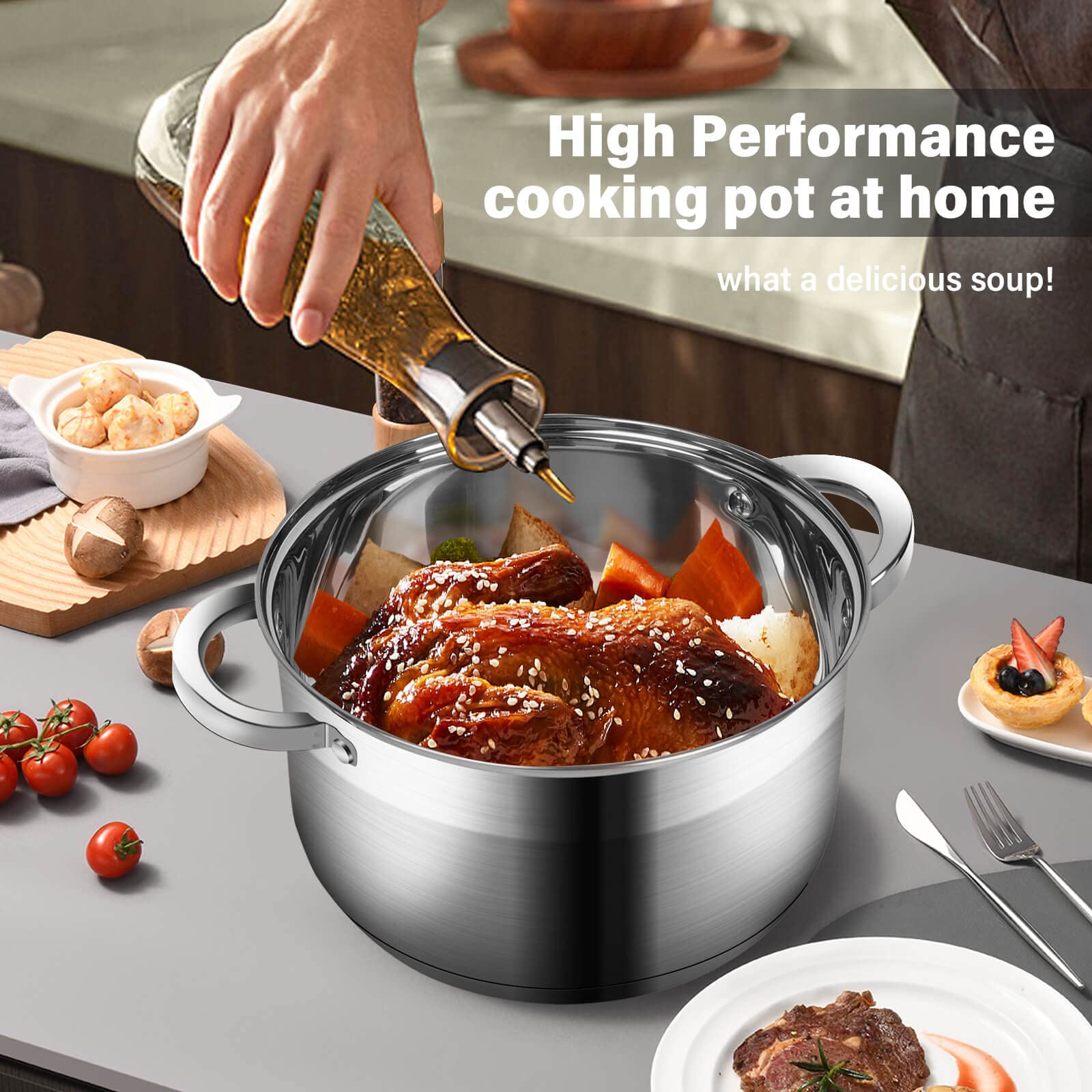 LEUGWAKN Stockpots with Lid-10 Quart Stainless Steel Stock pot-Soup Pot-Induction Pot-Cookware Pot-Cooking Pot-crock pot