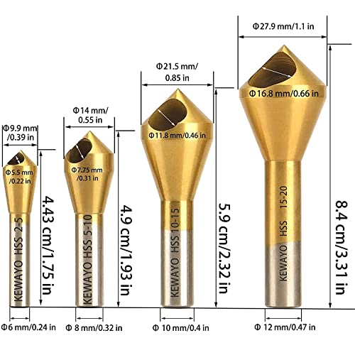 KEWAYO 4pcs Titanium Coated Countersink Chamfer Tool Deburring Tool Set Metal Wood Drill Bits Zhongbo Business