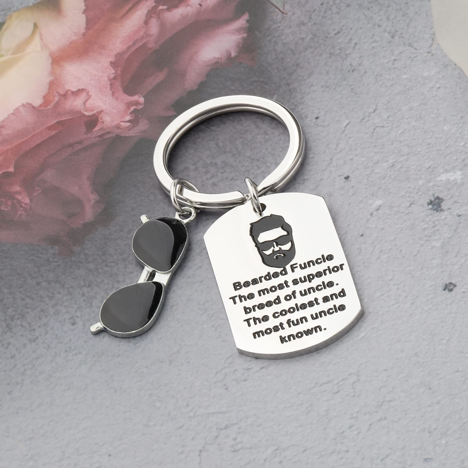 HOLLP Bearded Funcle Dog Tag Keychain Best Uncle Ever Gift Uncle Father’s Day Gift From Niece Nephews (Keychain)