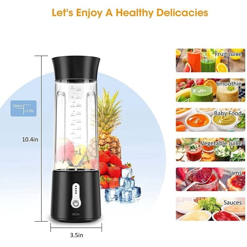 SRLIWHITE Portable Blender, Rechargeable Blender With 500Ml Bottle, Waterproof Blender For Milkshakes And Smoothies Small Juicer (Color : Black)