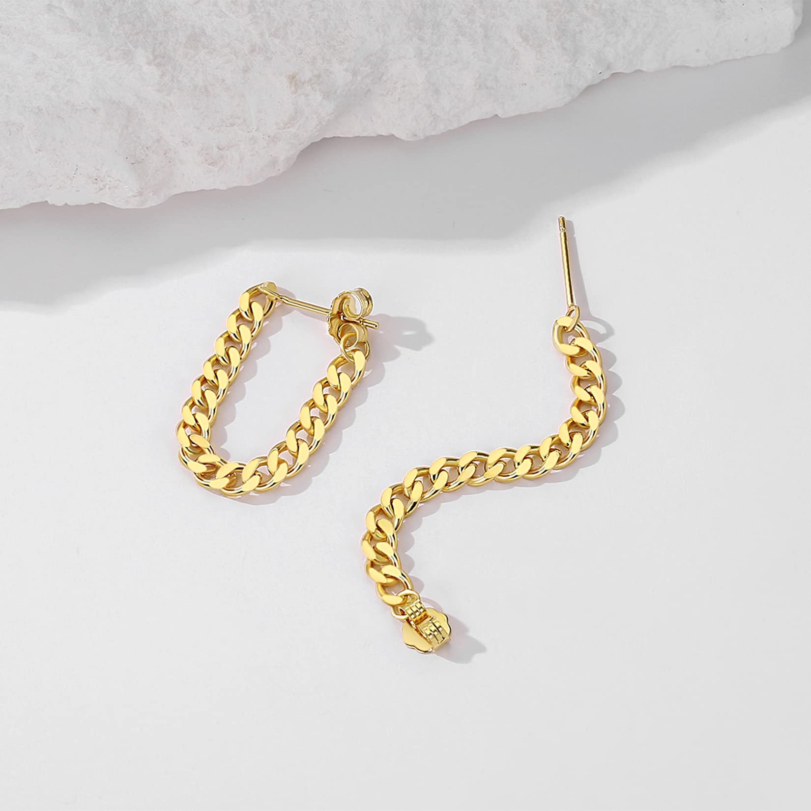 HIUS 925 Sterling Silver Cuban Link Chain Earrings for Women, 18K Gold Plated Dangle Drop Earrings, Statement Women's Chain Jewelry